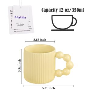 Koythin Ceramic Coffee Mug, Cute Creative Vertical Cup Body Gourd Handle Design for Office and Home, Dishwasher and Microwave Safe, 12 oz/350 ml for Latte Tea Milk (Light Yellow)