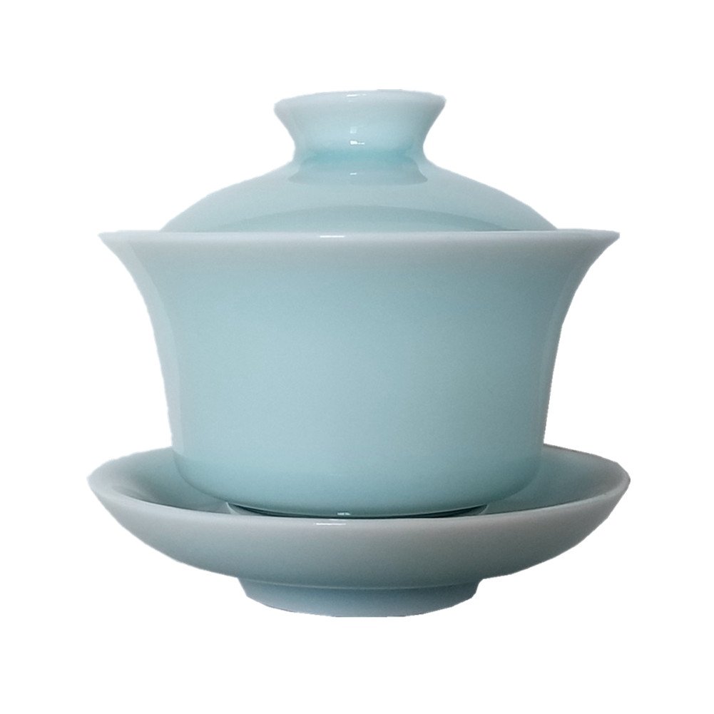 Gaiwan Kung Fu Teacups with Lid 5-Ounce Teacup and Saucer Set Porcelain Chinese Celadon (Sky blue)