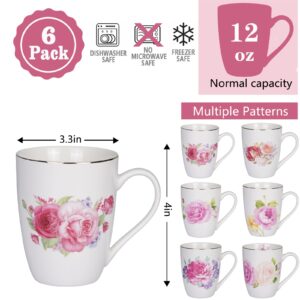 Asmwo Porcelain Floral Tea Cup Set Rose Peony Cups Coffee mugs for Women Latte Cups Set of 6