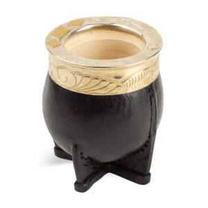 thebmate [premium yerba mate gourd original natural calabash teacup – black leather wrapped handmade in uruguay - mate imperial