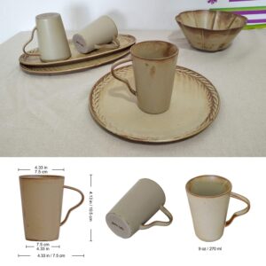 globe faith Small Chic Pottery Espresso Coffee Mug, Rustic Handmade Clay Tea Cup for Home and Office with Unique Handle, Dishwasher& Microwave Safe, Matte Earthy Yellow 9oz