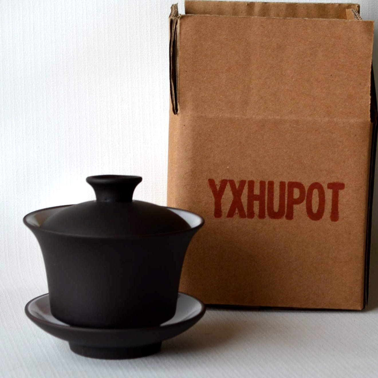 YXHUPOT Teacup Kungfu Zea bowl Zisha Red Clay black 4oz/130ml Cup Gaiwan Sancai Saucers (Red white)