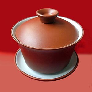 YXHUPOT Teacup Kungfu Zea bowl Zisha Red Clay black 4oz/130ml Cup Gaiwan Sancai Saucers (Red white)