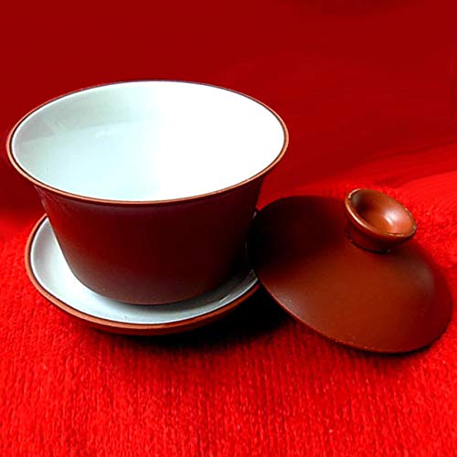 YXHUPOT Teacup Kungfu Zea bowl Zisha Red Clay black 4oz/130ml Cup Gaiwan Sancai Saucers (Red white)