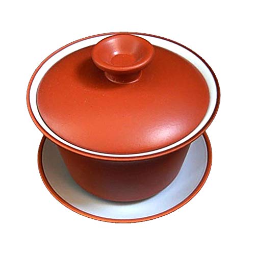 YXHUPOT Teacup Kungfu Zea bowl Zisha Red Clay black 4oz/130ml Cup Gaiwan Sancai Saucers (Red white)