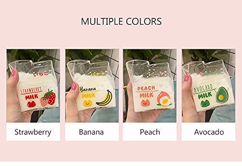 380ml Kawaii Milk Glass Cup Creative Square Clear Milk Carton Water Bottle Wholesale Cute Fruit Heat Resistant Breakfast Cups (Banana, 300-400ml)