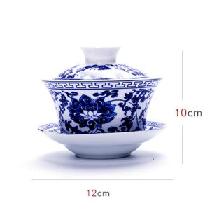 MULHUE Lotus Design Chinese Porcelain Teacups Gaiwan Flower Tureen Tradition Sancai Cover Bowl Lip Cup Saucer Tea Set Loose tea Blooming(320ml)