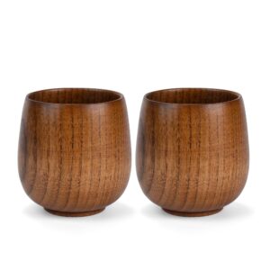 motzu 2 pieces jujube wood sake cup, top-grade natural solid wooden tea cup, capacity: 51-100ml, primitive handmade wooden drinking wine mug, breakfast milk juice beer cups for home bar