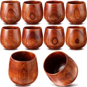 gerrii 10 pieces wooden tea cup wooden coffee mug water japanese tea cup solid wood drinking cup teacup glass for wine, beer, milk, hot drinks, 6 oz