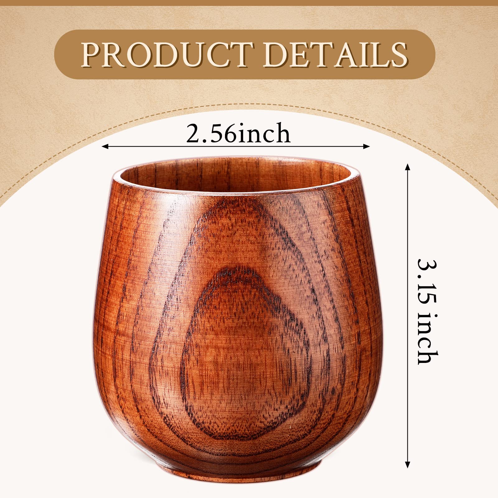 Gerrii 10 Pieces Wooden Tea Cup Wooden Coffee Mug Water Japanese Tea Cup Solid Wood Drinking Cup Teacup Glass for Wine, Beer, Milk, Hot Drinks, 6 oz