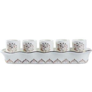 houlu 5 altar cups set, ceramic holy water offering cup, tibetan buddhist worship cup - white