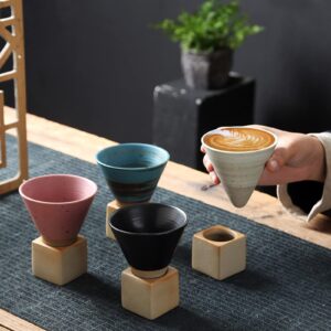 Coarse Pottery Espresso Cups with Base 6 OZ Handcrafted Creative Triangular Cone Shape Porcelain Mug Coffee Mugs for Cappuccino, Ceramic Tea Cup for Coffee Cappuccino Tea Latte Sake Milkshake Yogurt