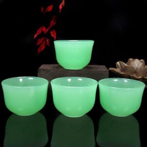 smdsaz natural jade tea cup set jade water cup retro wine glass bowl tea cup (color : light green 4 pcs)