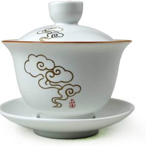 GDLK Gaiwan 6oz Teacup Porcelain Tea Cup White Chinese Gongfu Tea Set (Cloud)