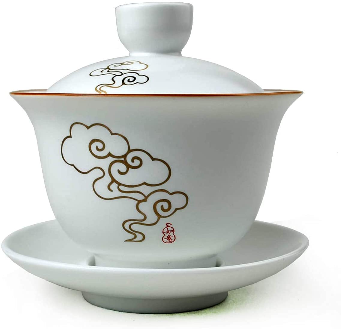 GDLK Gaiwan 6oz Teacup Porcelain Tea Cup White Chinese Gongfu Tea Set (Cloud)