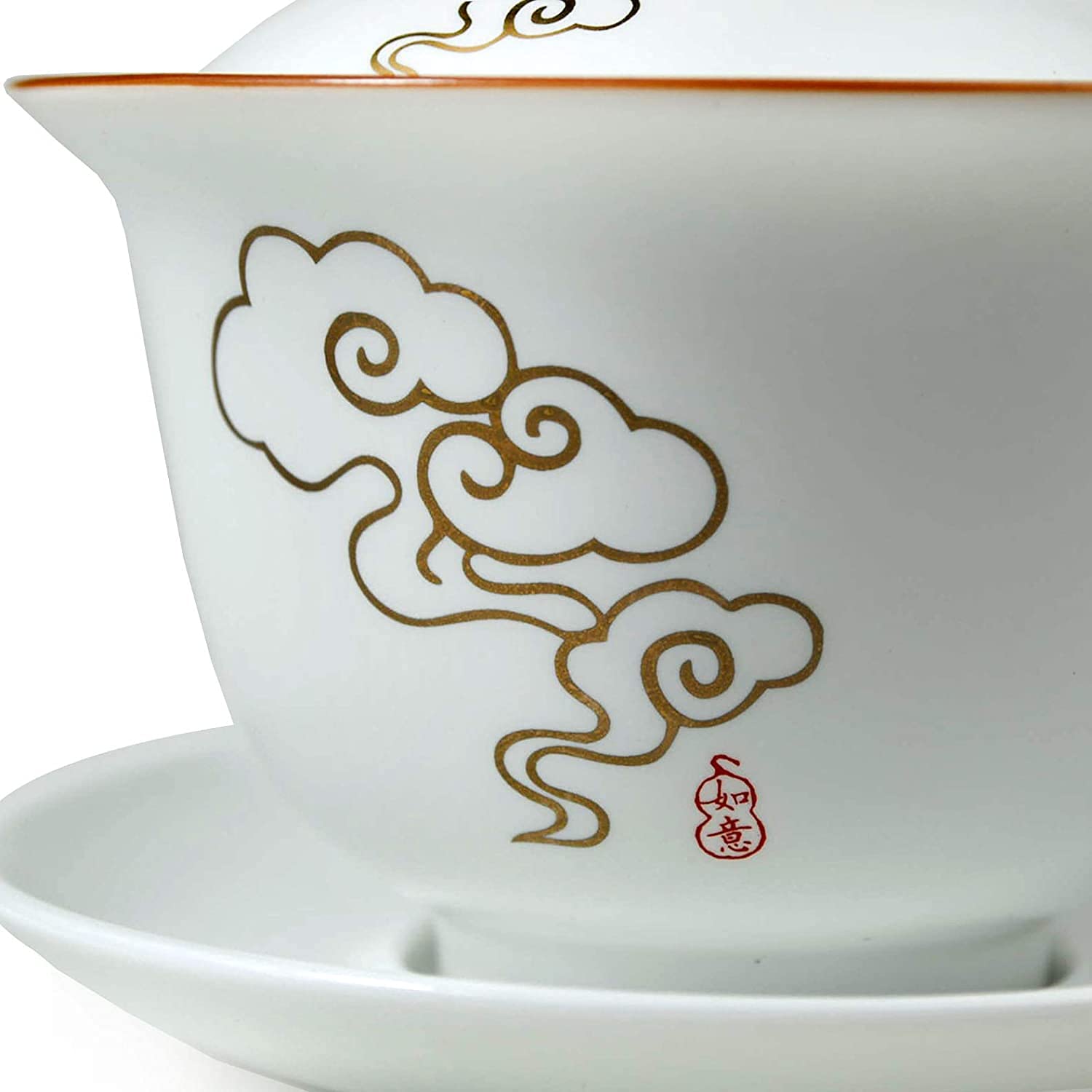 GDLK Gaiwan 6oz Teacup Porcelain Tea Cup White Chinese Gongfu Tea Set (Cloud)