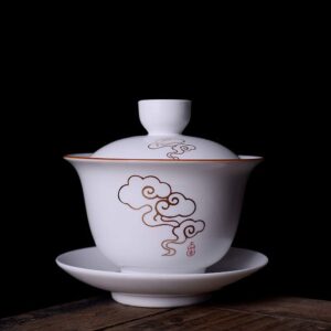 GDLK Gaiwan 6oz Teacup Porcelain Tea Cup White Chinese Gongfu Tea Set (Cloud)