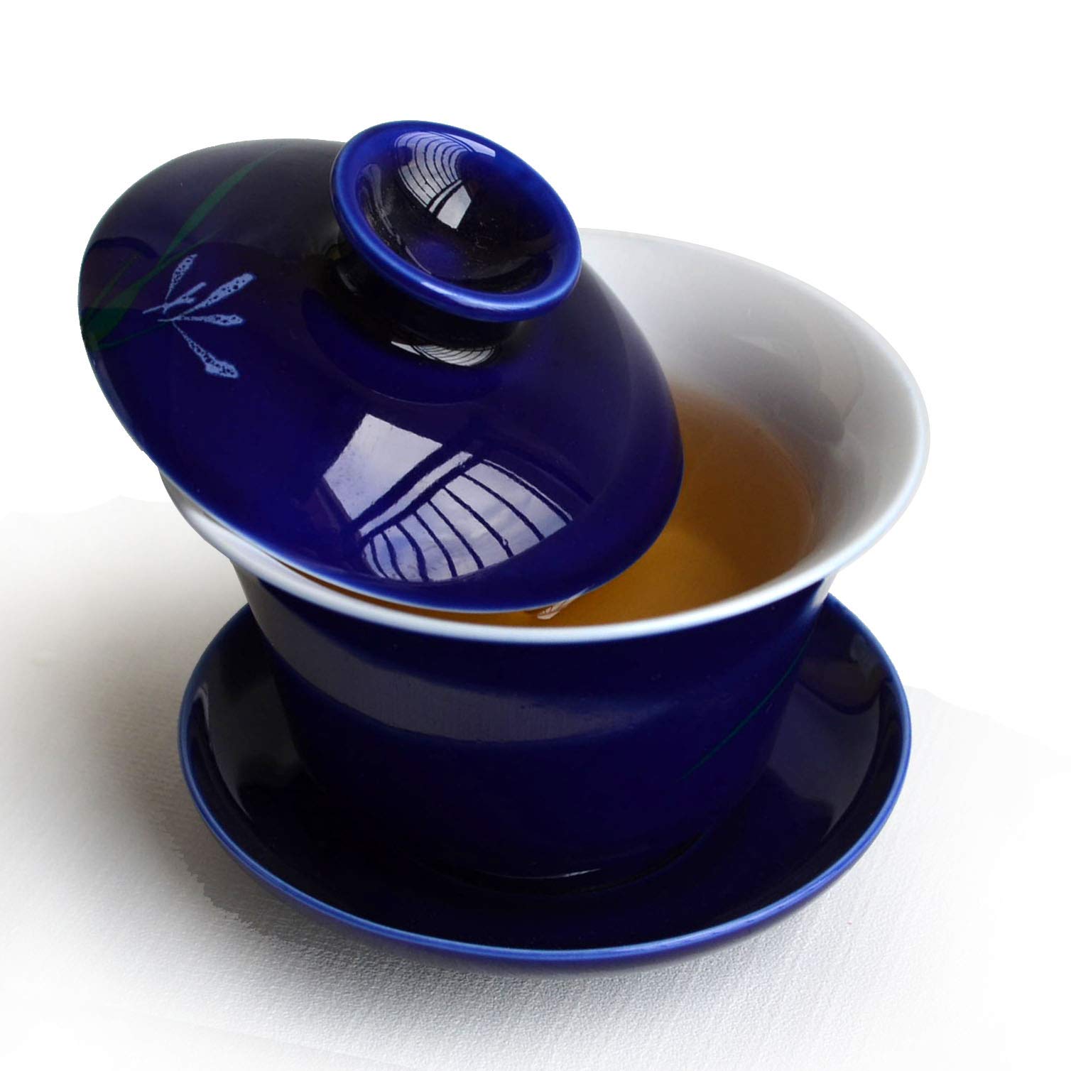 Gaiwan Teacup Porcelain Tureen Sancai Cover Bowl Lip Cup Saucer Chinese Tea Set (Blue)