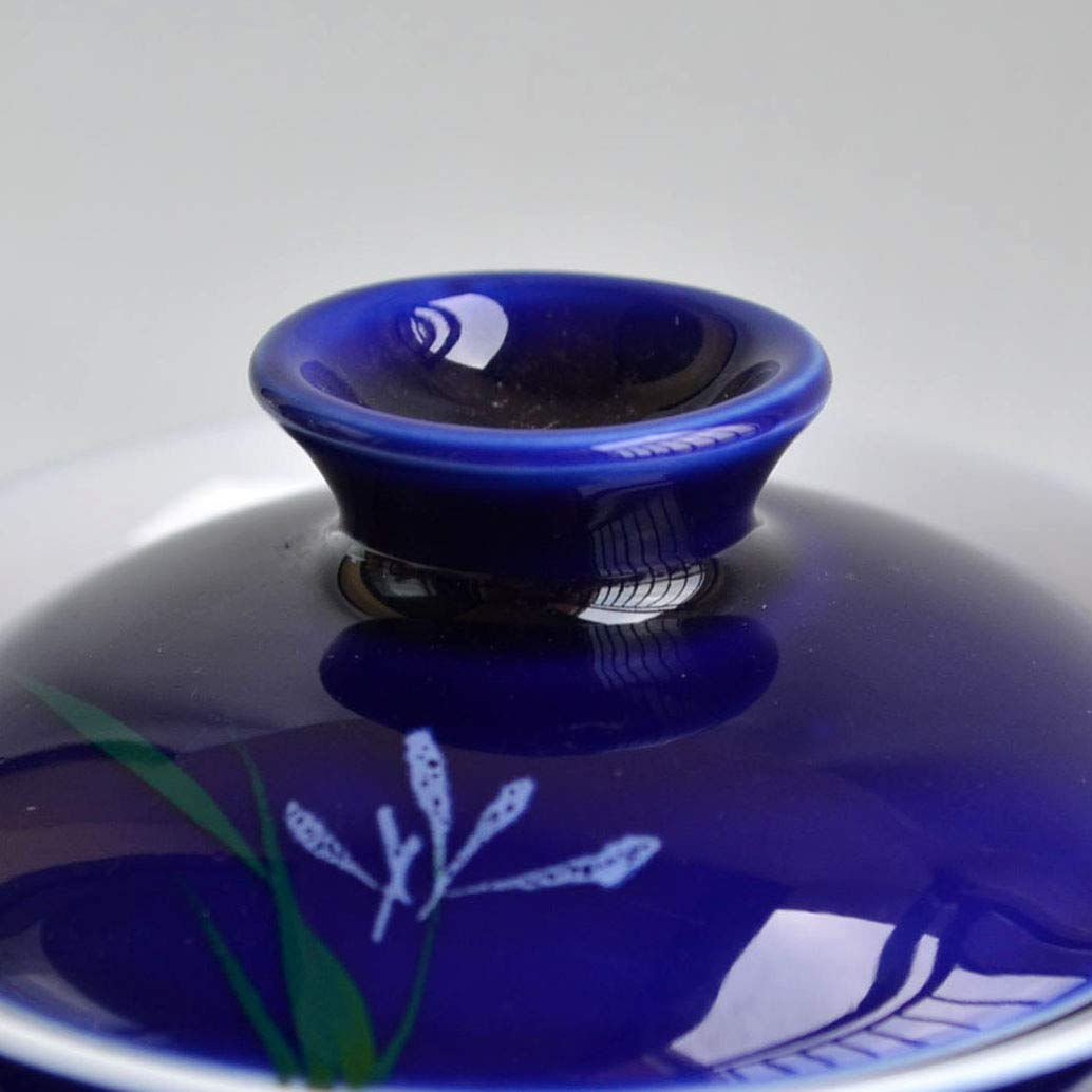 Gaiwan Teacup Porcelain Tureen Sancai Cover Bowl Lip Cup Saucer Chinese Tea Set (Blue)