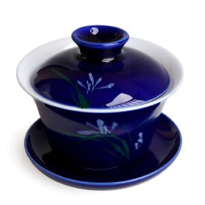 Gaiwan Teacup Porcelain Tureen Sancai Cover Bowl Lip Cup Saucer Chinese Tea Set (Blue)