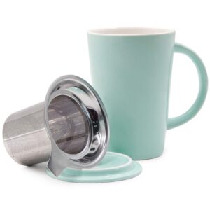 tossow ceramic tea mug with infuser and lid 14oz steeping tea cups single cup loose tea brewing system teaware with filter（turquoise）