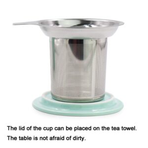 TOSSOW Ceramic Tea mug with Infuser and Lid 14oz Steeping Tea Cups Single Cup Loose Tea Brewing System Teaware with Filter（Turquoise）