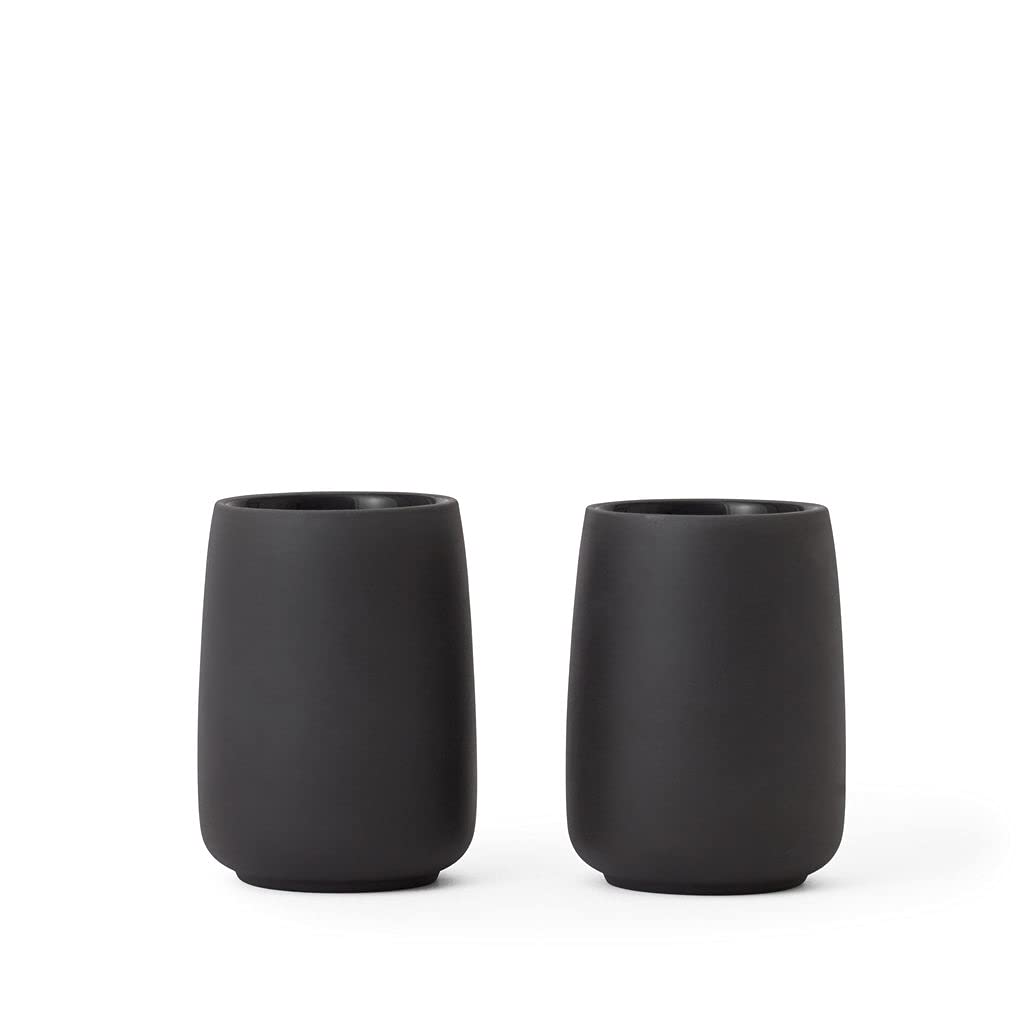 VIVA Nicola Charcoal Porcelain Double Wall Handless Tea and Coffee Cups - Set of 2 Coffee Mugs - 5 oz / 150 ml