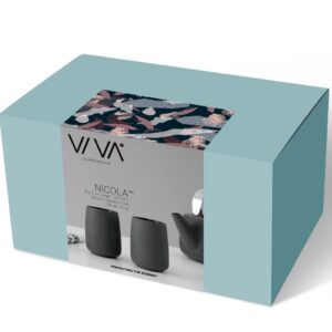 VIVA Nicola Charcoal Porcelain Double Wall Handless Tea and Coffee Cups - Set of 2 Coffee Mugs - 5 oz / 150 ml