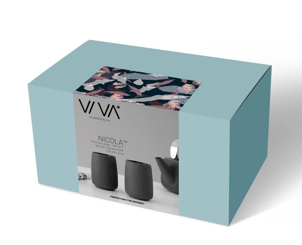 VIVA Nicola Charcoal Porcelain Double Wall Handless Tea and Coffee Cups - Set of 2 Coffee Mugs - 5 oz / 150 ml