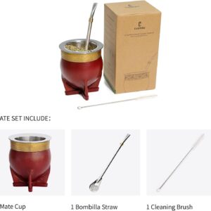 304 Stainless Steel Argentina Yerba Mate Cup With Straw Tea Gourd Mug One Bombilla Mate (Straw) a Cleaning Brush (Brown)