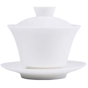 Moyishi Chinese Gaiwan Traditional Tea Cup Comprised of Cup, Saucer and Lid Sancai wan (White)