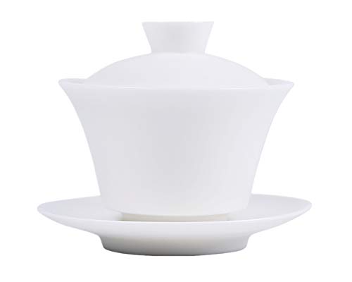 Moyishi Chinese Gaiwan Traditional Tea Cup Comprised of Cup, Saucer and Lid Sancai wan (White)