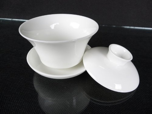 Moyishi Chinese Gaiwan Traditional Tea Cup Comprised of Cup, Saucer and Lid Sancai wan (White)