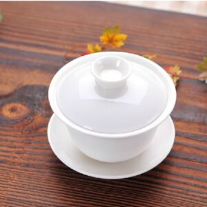 Moyishi Chinese Gaiwan Traditional Tea Cup Comprised of Cup, Saucer and Lid Sancai wan (White)