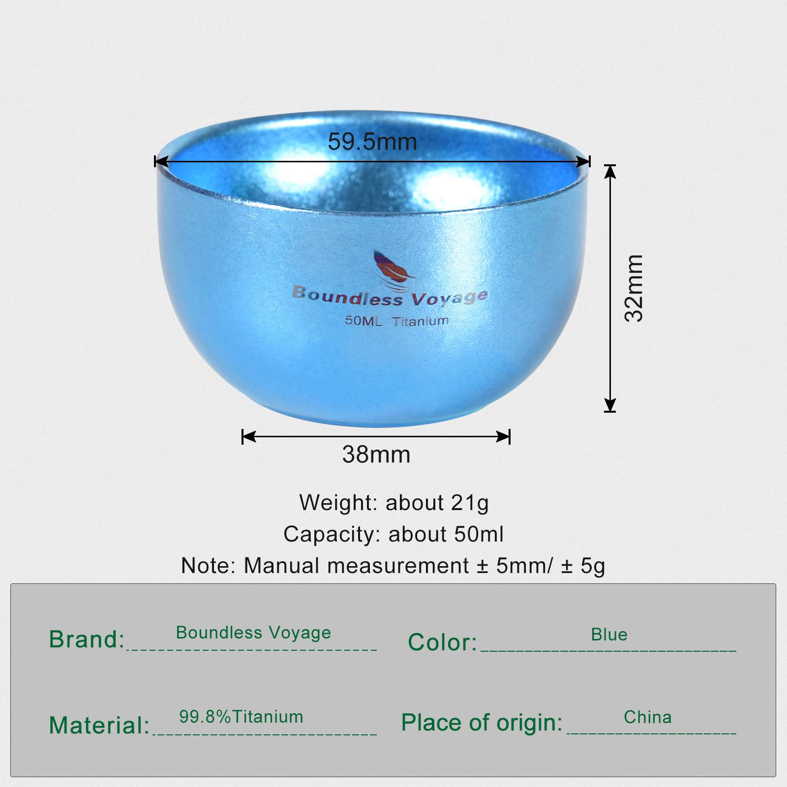 Boundless Voyage Titanium Double Layer Anti-scalding Colorful Teacup Wide Mouth Wine Tea Mug Lightweight Camping Drinkware for Daily Used Hiking Ti3082D(blue)