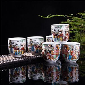 thy collectibles set of 6 eastern asian design ceramic tea cups in the twelve beauties - 8 oz capacity each