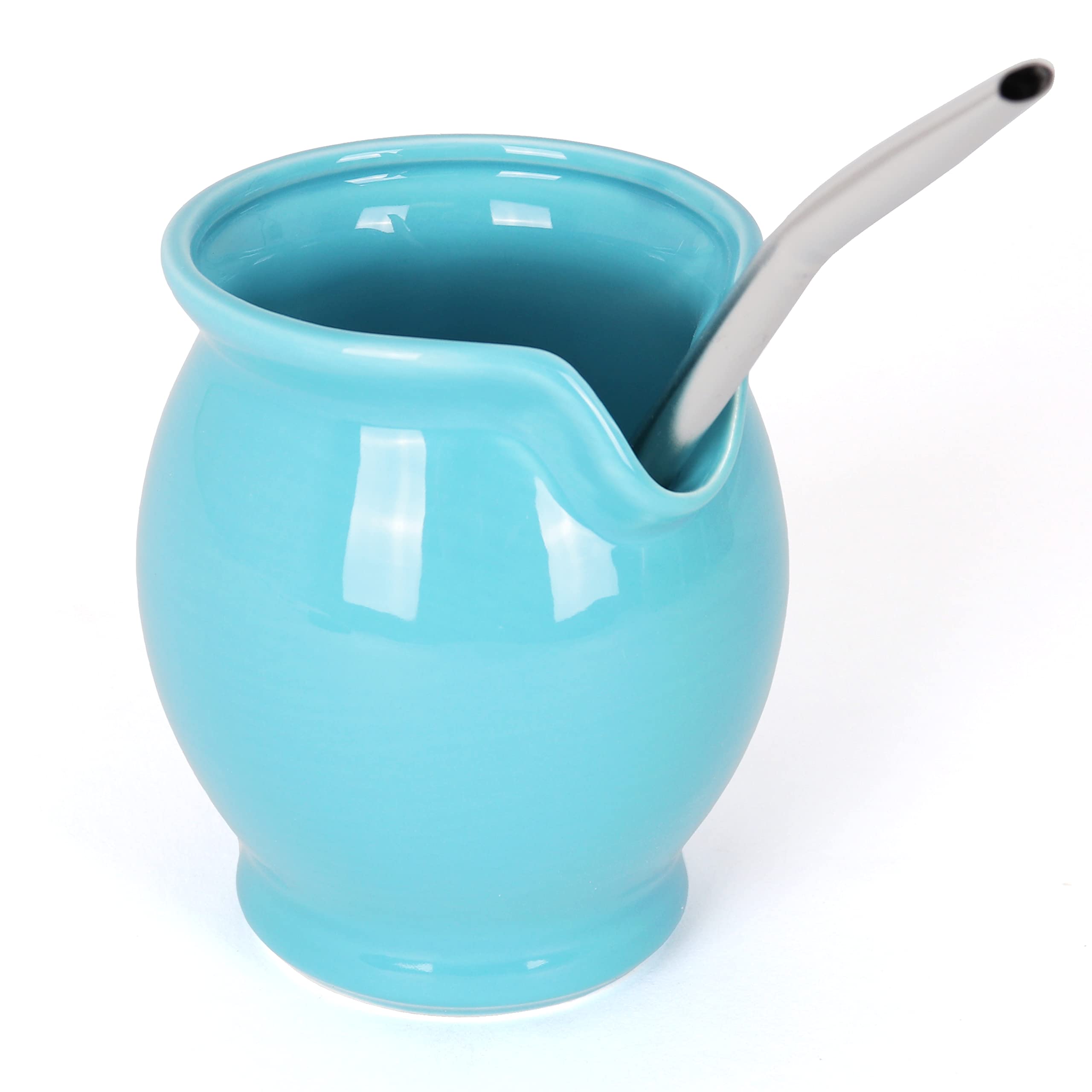 Milltown Merchants Ceramic Mate Gourd and Bombilla Set - Yerba Mate Gourd - Easy To Clean Mate Cup/Filter Straw for Yerba Mate Tea and Mate Infused Drinks (1 pack, Aqua Blue - Modern Style)