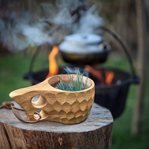 JUSPRO Nordic Style Handmade Finnish Kuksa Ancient Lapland Finland Wooden Cup 2 Holes (Armor)