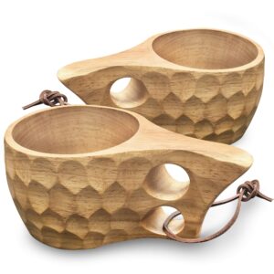 JUSPRO Nordic Style Handmade Finnish Kuksa Ancient Lapland Finland Wooden Cup 2 Holes (Armor)