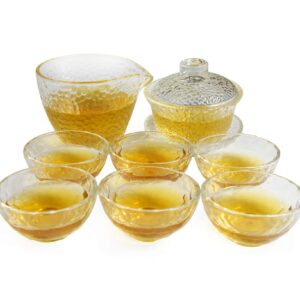 Gongfu Tea Tea Set 8pcs Gaiwan Teacup Tea Cup Clear High Borosilicate Glass Hammer Technology for Home Office