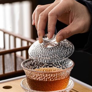 Gongfu Tea Tea Set 8pcs Gaiwan Teacup Tea Cup Clear High Borosilicate Glass Hammer Technology for Home Office