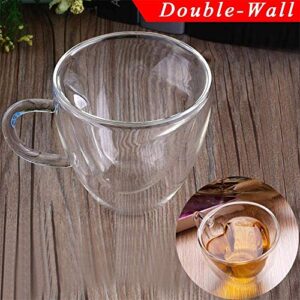 Anjiyoyo Heart Shaped Double Walled Insulated Glass Coffee Mugs or Tea Cups, Double Wall Glass 8 oz, Clear, Unique & Insulated with Handle