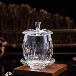 Houlu 1pc Crystal Glass Altar Cup, Holy Water Offering Cup, Tibetan Buddhist Worship Cup - Lotus (Clear)