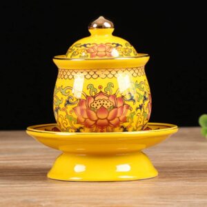 Cabilock Buddhist Water Offering Cup Holy Water Cup Ceramic Tea Cup with Tray Altar Offering Cup Buddhist Altar Supplies Offering Bowls for Altar