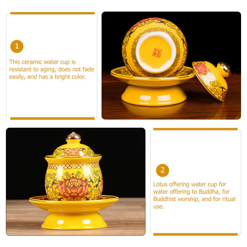 Cabilock Buddhist Water Offering Cup Holy Water Cup Ceramic Tea Cup with Tray Altar Offering Cup Buddhist Altar Supplies Offering Bowls for Altar