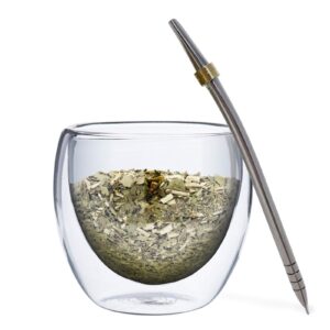 novomates yerba mate kit - double wall glass yerba mate cup with stanley steel bombilla mate - yerba mate cup and bombilla set - yerba mate gourd - bombilla mate and mate tea cup - 8.4oz (250 ml)