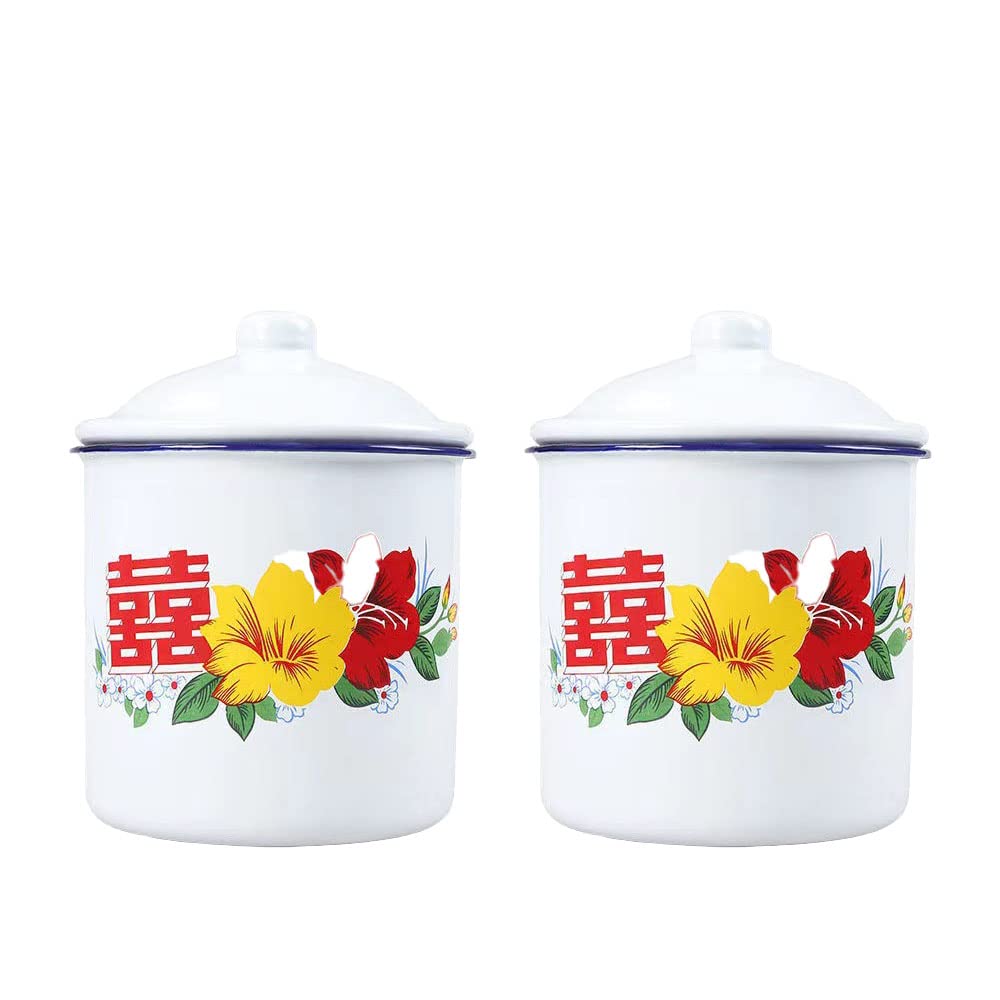 JinRu BaoHua 12oz Chinese style enamel cups, coffee cups, tea cups, Beer mug，mugs 2pcs