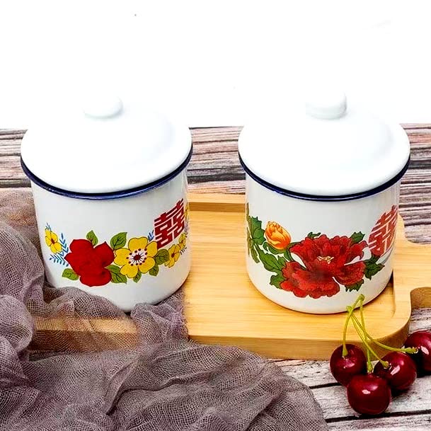 JinRu BaoHua 12oz Chinese style enamel cups, coffee cups, tea cups, Beer mug，mugs 2pcs