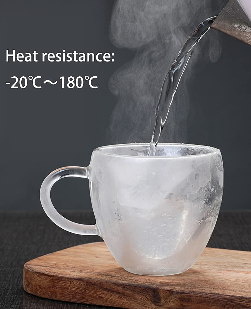 PCduoduo Heart Shaped Cup，Heat resistant creative double layer heart cup cup clear glass milk cup tea milk cup cup coffee cup (6.3oz/180ml)