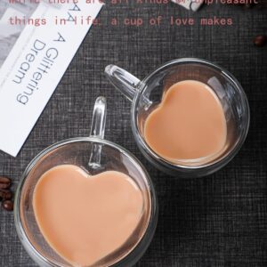 PCduoduo Heart Shaped Cup，Heat resistant creative double layer heart cup cup clear glass milk cup tea milk cup cup coffee cup (6.3oz/180ml)